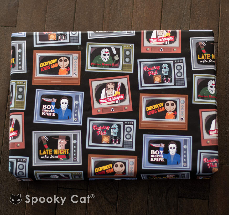 Retro Horror TV Gift Wrap – Spooky Cat Press