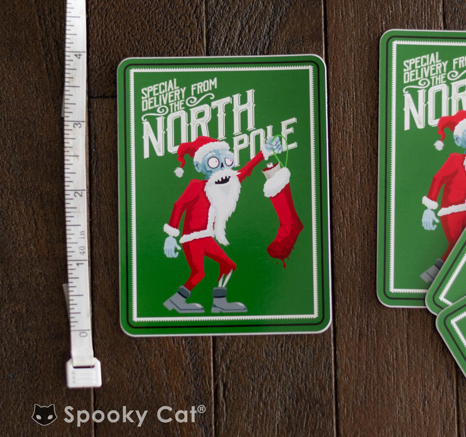 Zombie Santa Sticker – Spooky Cat Press