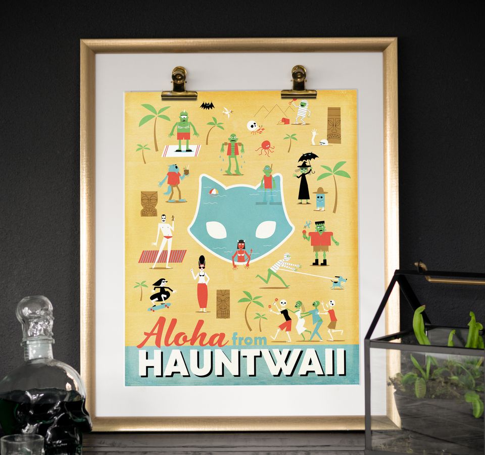 Hauntwaii Tiki Art Print – Spooky Cat Press