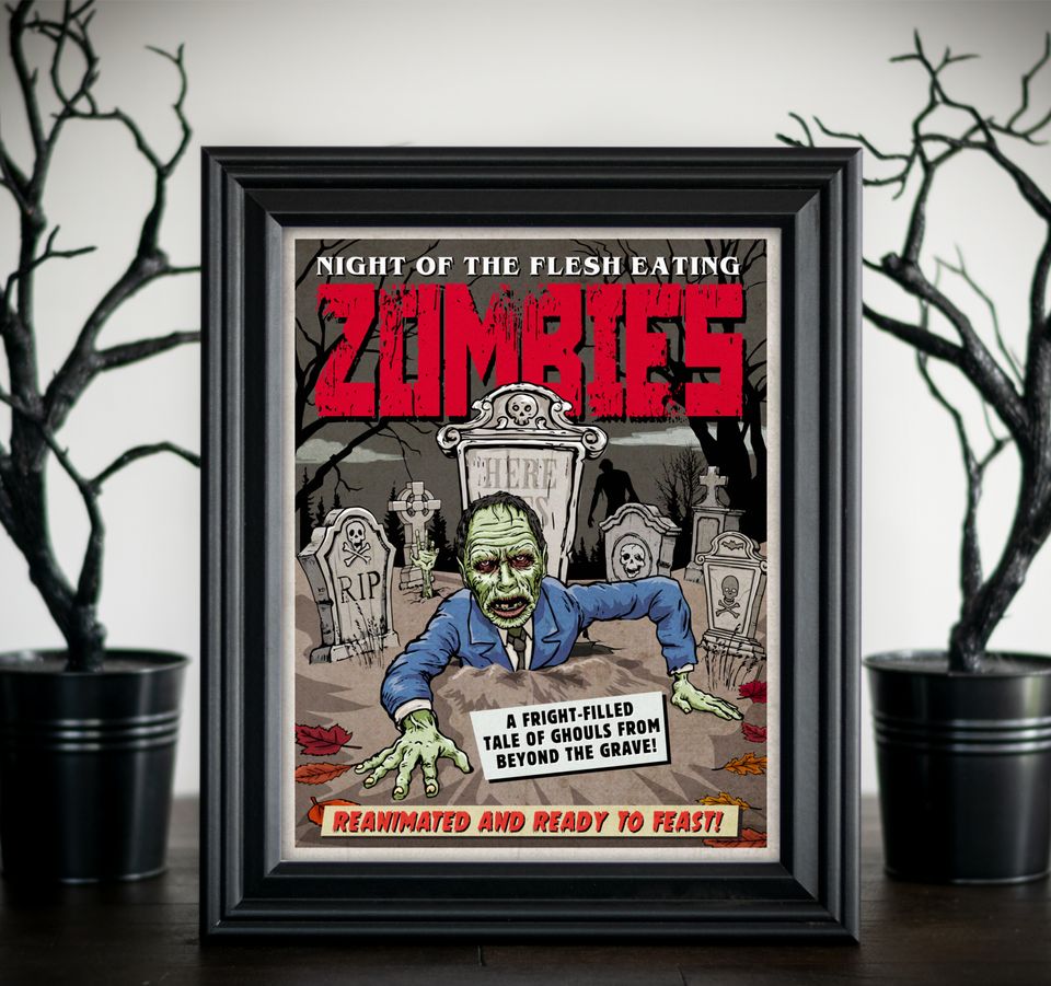 Night of Zombies Comic Art Print (8x10) – Spooky Cat Press